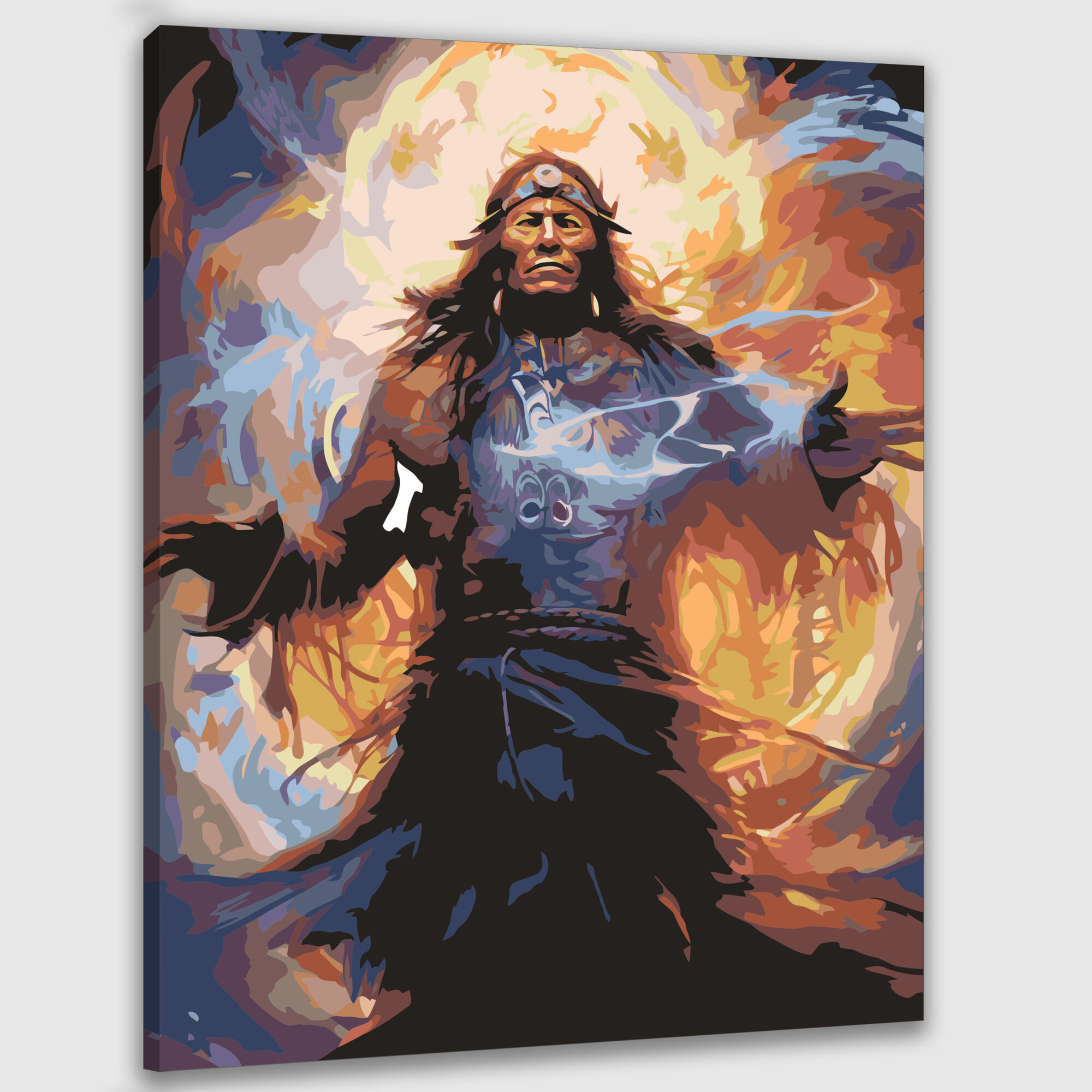 Картина по номерам 40x50 см, шаман, могущественный, цифровая картина, вихрь, яркие краски, мистическая энергия