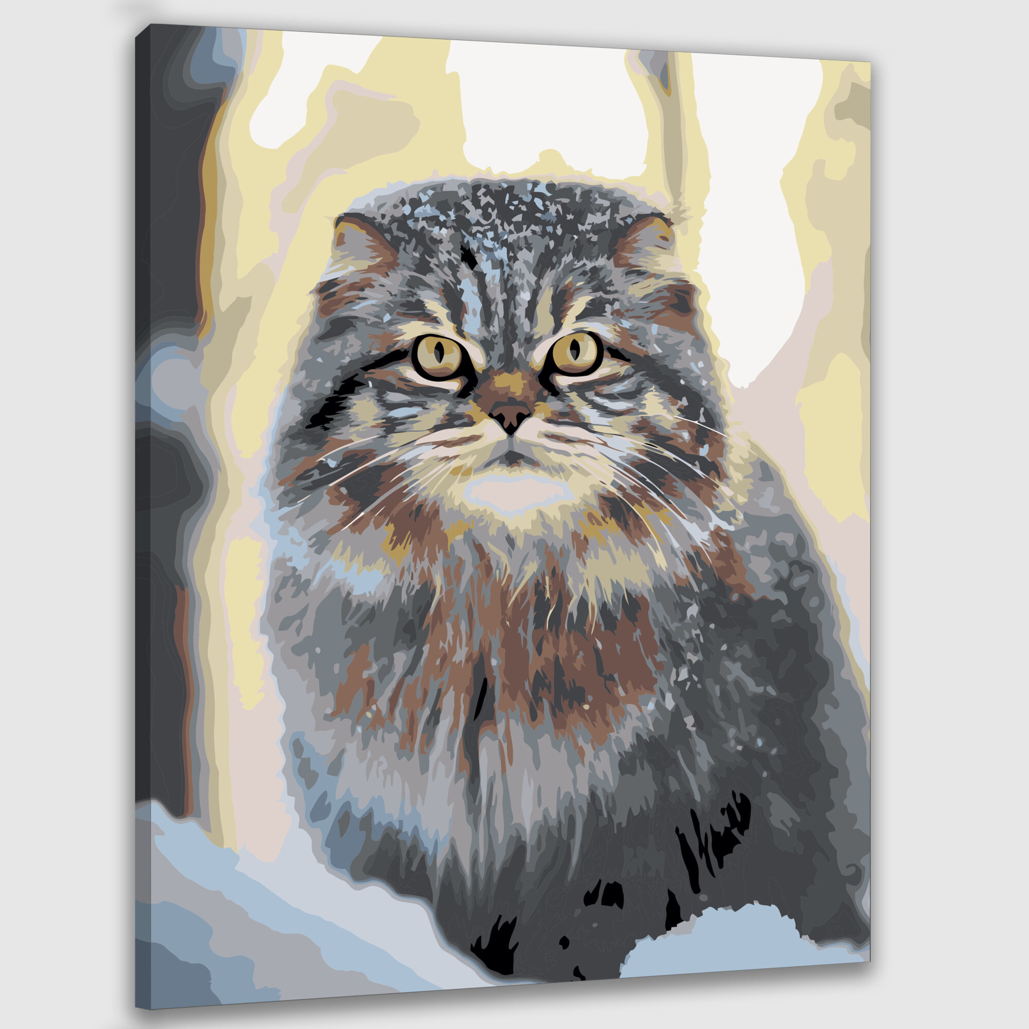 Картина по номерам 40x50 см, манул, кошка Манула, фотография, зимний лес, шерсть, мордочка, взгляд, заснеженный пейзаж