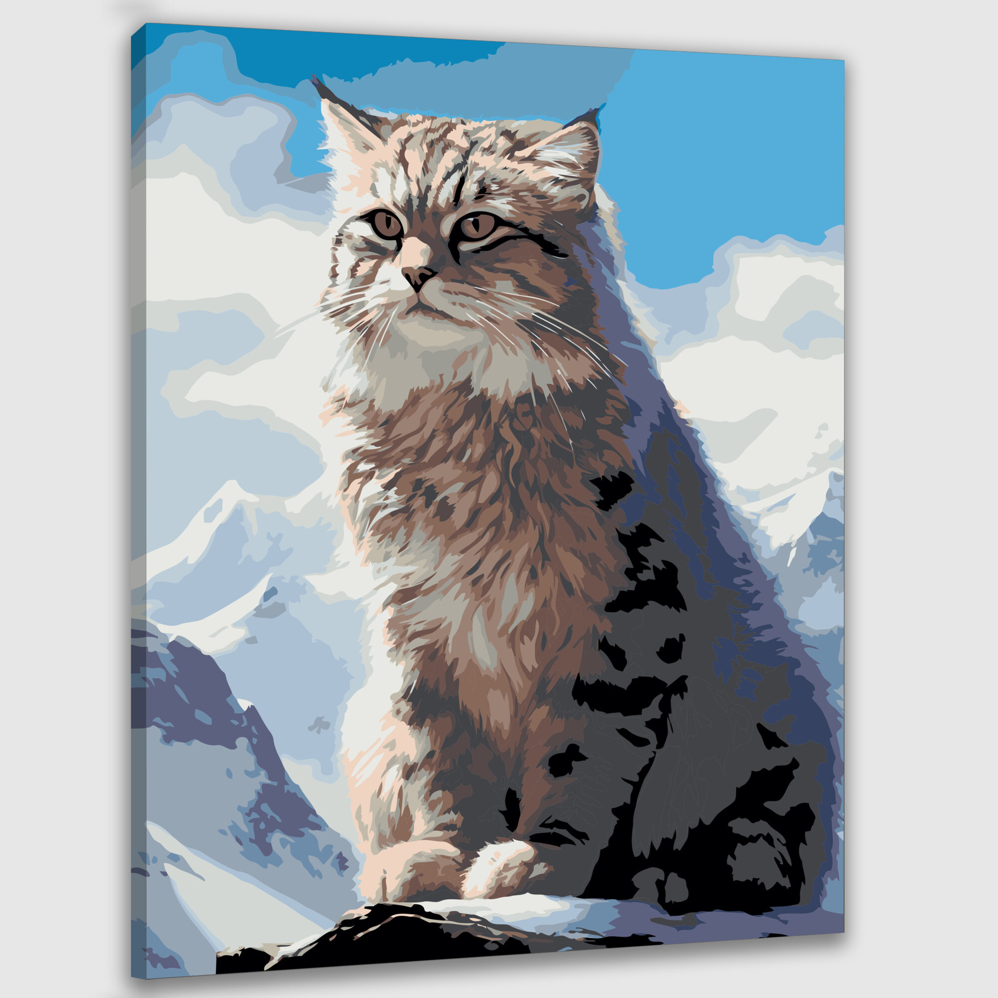 Картина по номерам 40x50 см, цифровая картина, манул, кошка Манула, заснеженный ландшафт, густой мех, белое окружение