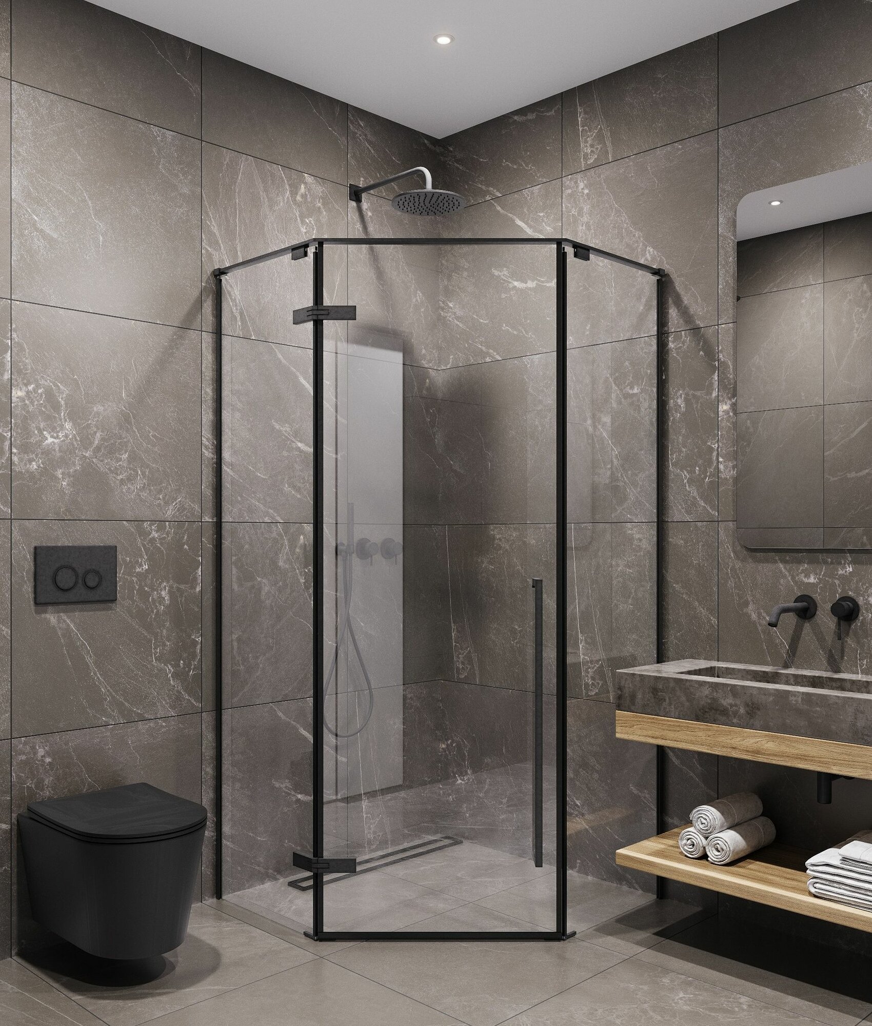 Timo Душевой угол TTSSP-90/03C-8, распаш 900*900*2000, проф черный, стекло проз 8 мм