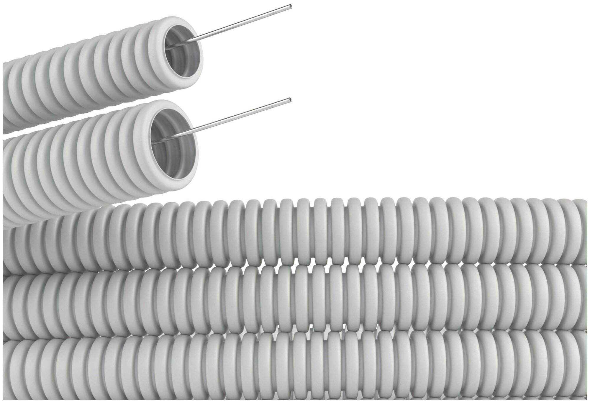 Труба гофрированная ПВХ гибкая легкая 25 мм с протяжкой серая 25 м DKC 9192525