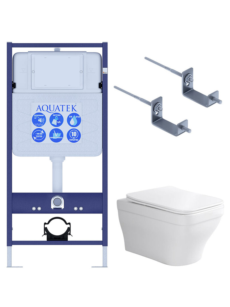 Комплект унитаз с инсталляцией и сиденьем микролифт Aquatek Амадео Set KKI2 безободковый