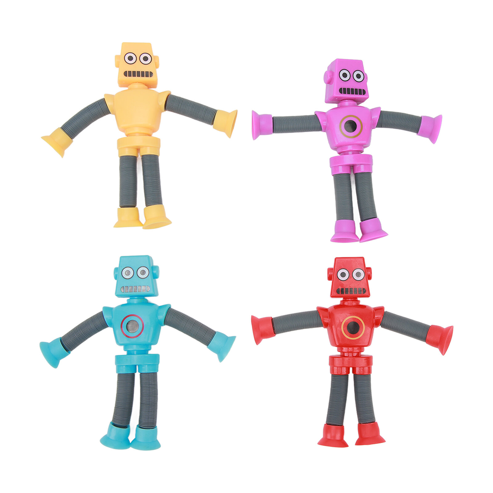 4PCS Telescopic Suction Cup Robots Toy Plastic Flexible Cartoon Puzzle for Boys Girls