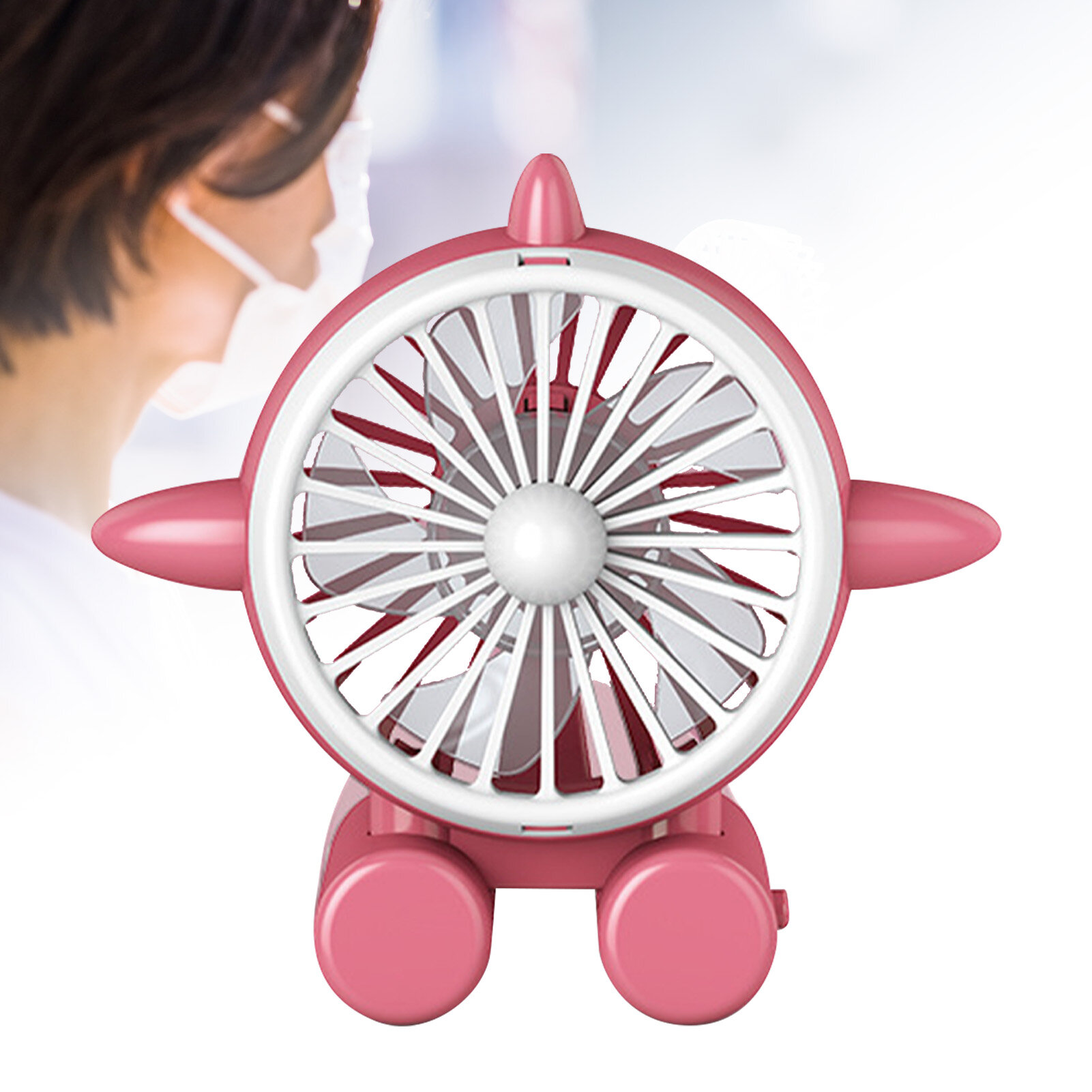 USB Desk Fan Silent Operation Small But Powerful Desktop Personal Fan Mini Portable Air Circulator Fan Pink, USB Rechargeable, ABS, Lithium battery built in, 1 x USB Desk Fan, 1 x Data Cable