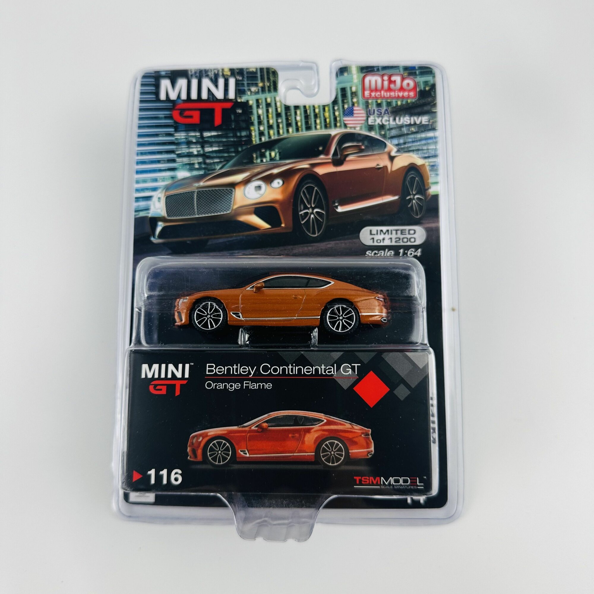 Машинка TSM MINI GT 1/64 #116 Bentley Continental GT Orange Flame Die-cast Alloy Car Model Toy Gift