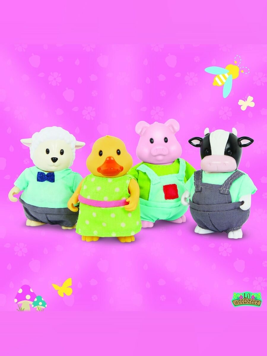 LI'L WOODZEEZ Игровой набор фигурки Животные фермы 4 персонажа нефлокированные для детей от 3 лет