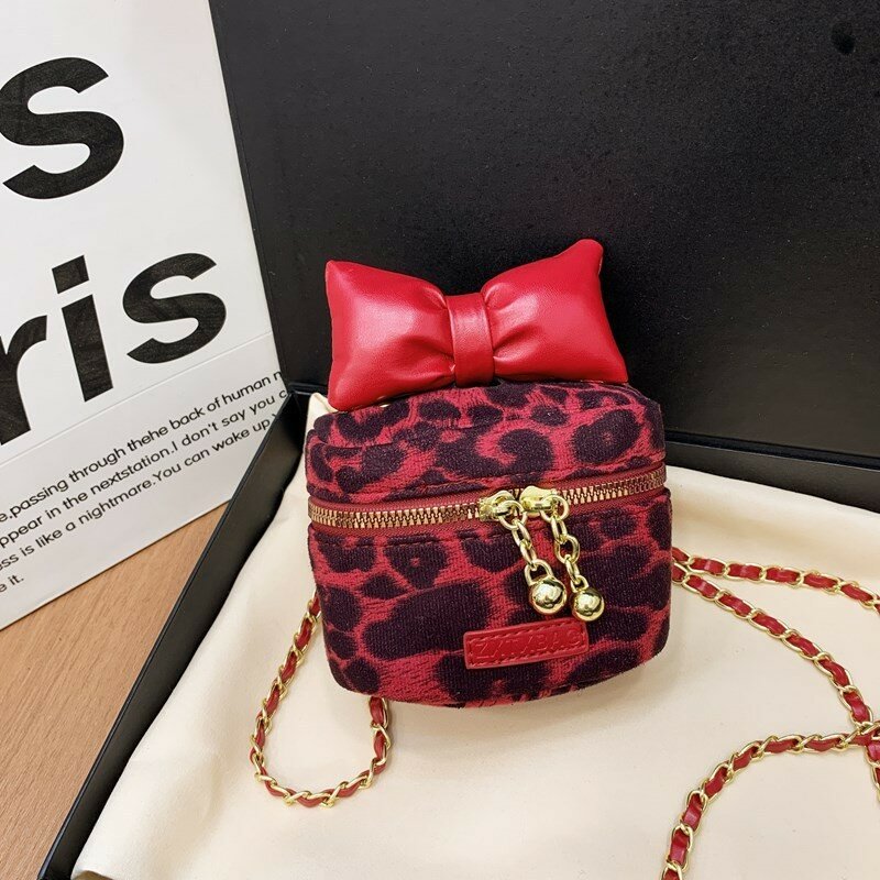 Сумка через плечо leopard print для детей с модным бантом, идеальная для повседневного использования, красный бант