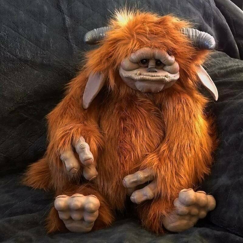 Fluffy red furry animal plush toy ideal cuddly doll and decorative item ox horn