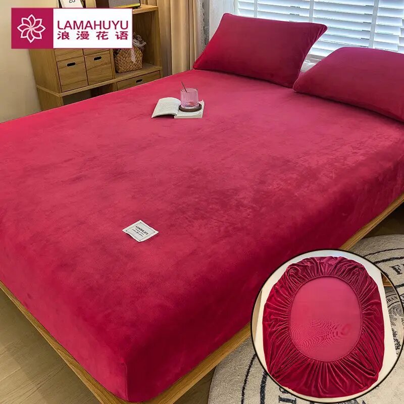 Плюшевое постельное белье Coral Fleece, двуспальное Бордовый, 150x200x25cm 1pc, dujuanhong