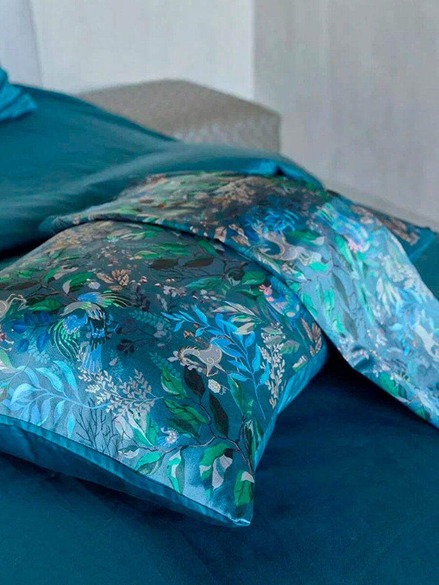 Наволочка Mollen Сказки. Таинственный лес в темно-бирюзовом, 100% Хлопок Сатин 400 ТС