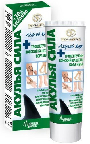 Акулья сила-акулий жир+троксерутин конский каштан кора ивы гель-бальзам для ног 100 мл