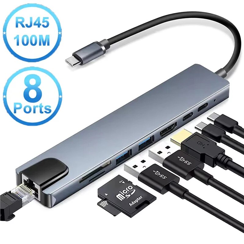 KOJESHUN USB-хаб 8 в 1 тип C 3.1