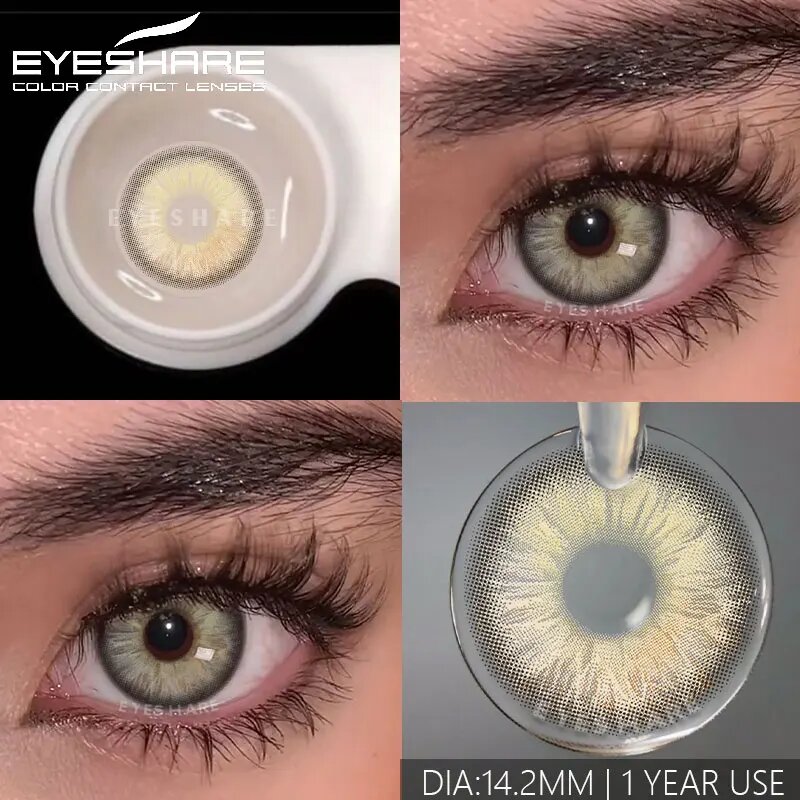 Контактные Линзы EYESHARE, 1 Пара, Натуральный Синий Цвет, Эффект Увеличения Глаз, Годовые, Одноразовые, HEMA