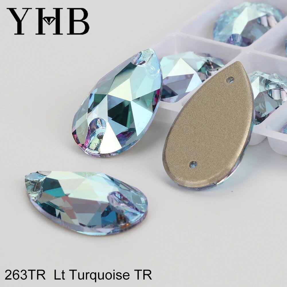 Стразы YHB TR Drop Mist из стекла 12pcs 17mm 28mm, 263TR Lt Turquoise