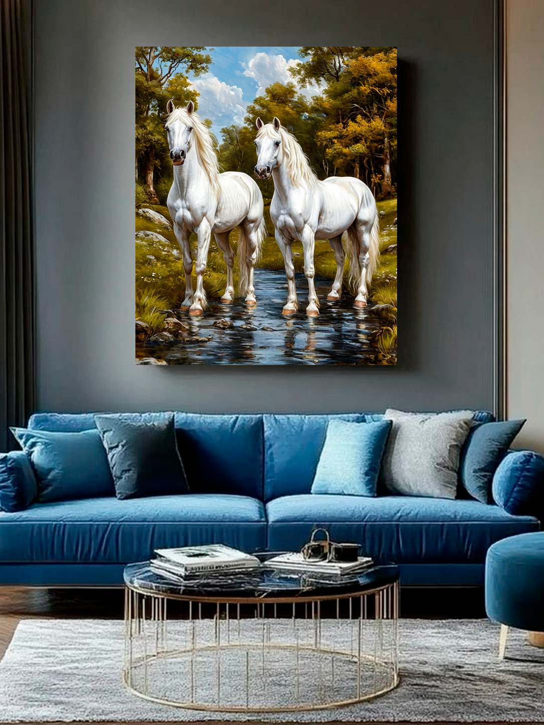 Картина по номерам Белые кони 40х50 см, хлопковый холст на подрамнике, акрил
