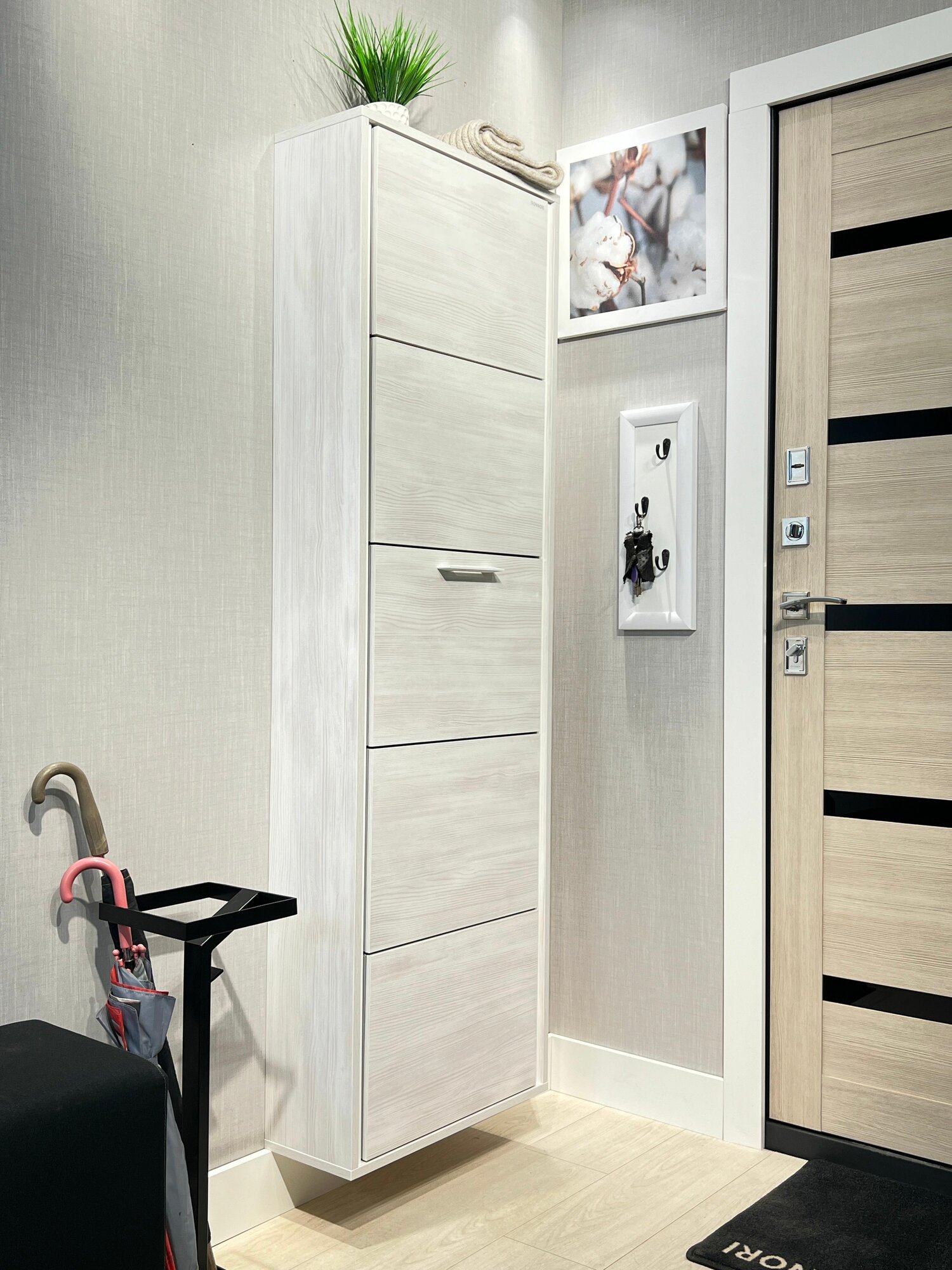 Обувница в прихожую IRONNORI Лайт 5 секции, Выбеленное дерево, профиль белый, 171х54.5х20 см