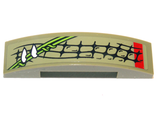 Slope, Curved 4 x 1 x 2/3 Double with Scales, Vines and Teeth Pattern Model Right Side (Sticker) - Set 70001, 93273pb021R Olive Green U