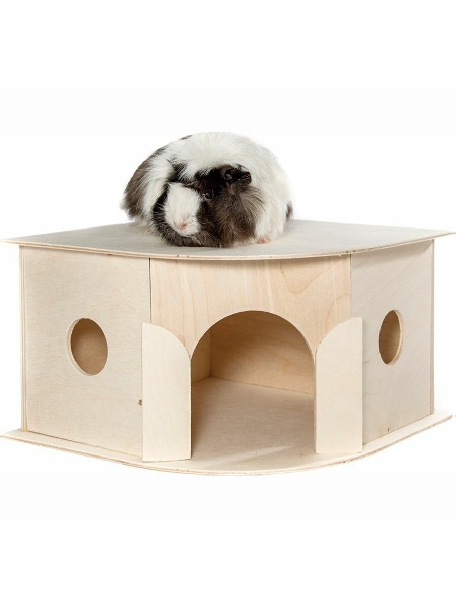 Домик Gamma для морской свинки, угловой, деревянный, бежевый, 30x30x18 см