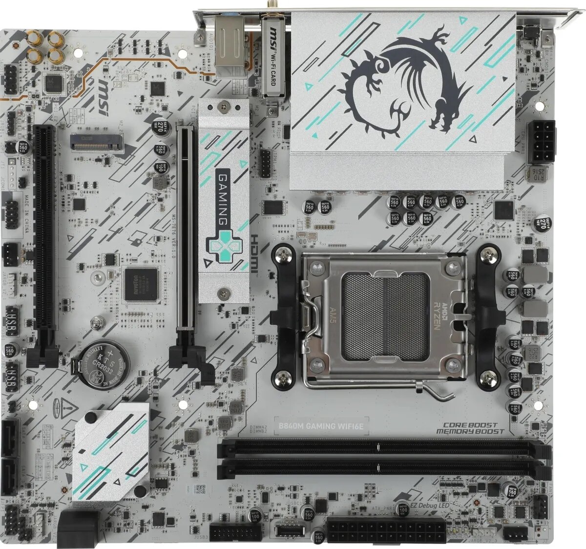 Материнская плата MSI B840M GAMING WIFI6E, AM5, AMD B840, 2xDDR5, 4xSATA, 2xM.2, 1xPCIe 4.0 x16, 1xPCIe 3.0 x4, 1xDP, 1xHDMI, 1x2.5Gb LAN, Wi-Fi 6E, Bluetooth 5.3, 4xUSB-A 5Gbps, 2xUSB-A 2.0, 2x3.5 мм, 7.1, mATX