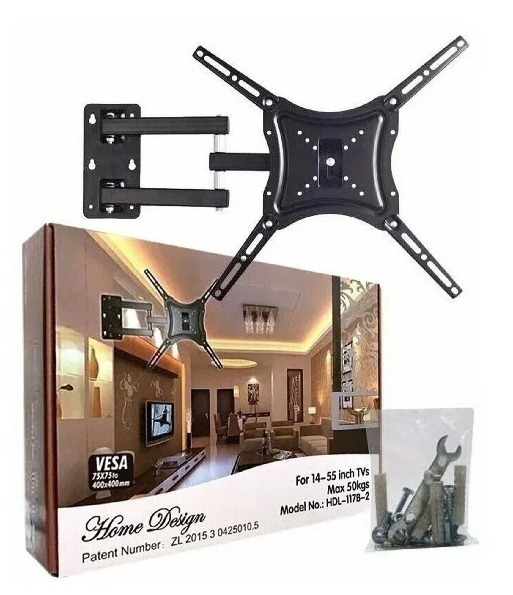 Кронштейн Home Design HDL-117B-2, для ЖК-телевизоров, металл, черный