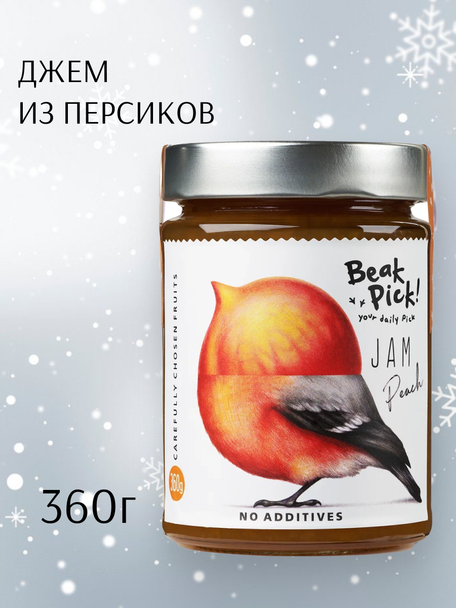Джем Beak Pick, персик, натуральный состав, стеклянная банка, 360г