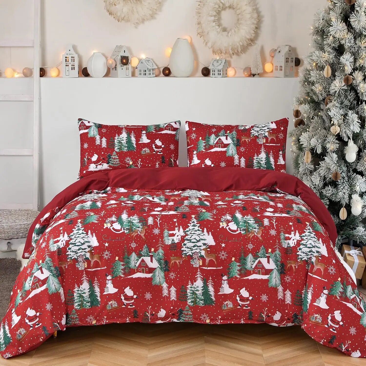 Комплект постельного белья Red Merry Christmas из микрофибры AU Single(140x210cm), suits C