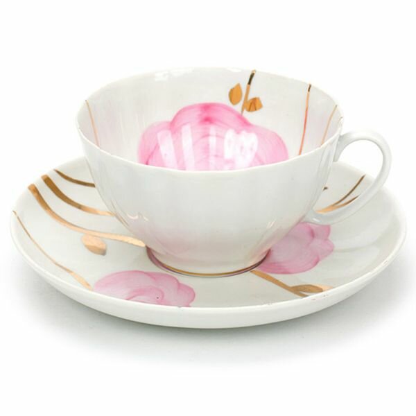 Чайный набор на 2 персоны, 275 мл. Форма "Белый лебедь", рисунок "Весенний". Чашка для чая. Фарфор. Дулёвский фарфоровый завод ДФЗ.