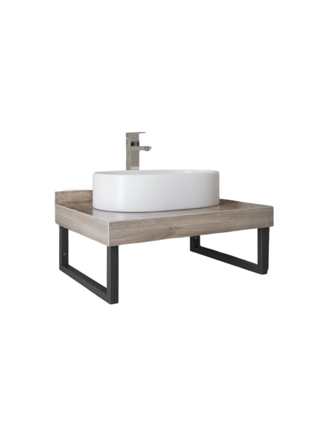 Столешница с раковиной Teymi Helmi 70 дуб кашмир, раковина Iva 52, с черными кронштейнами