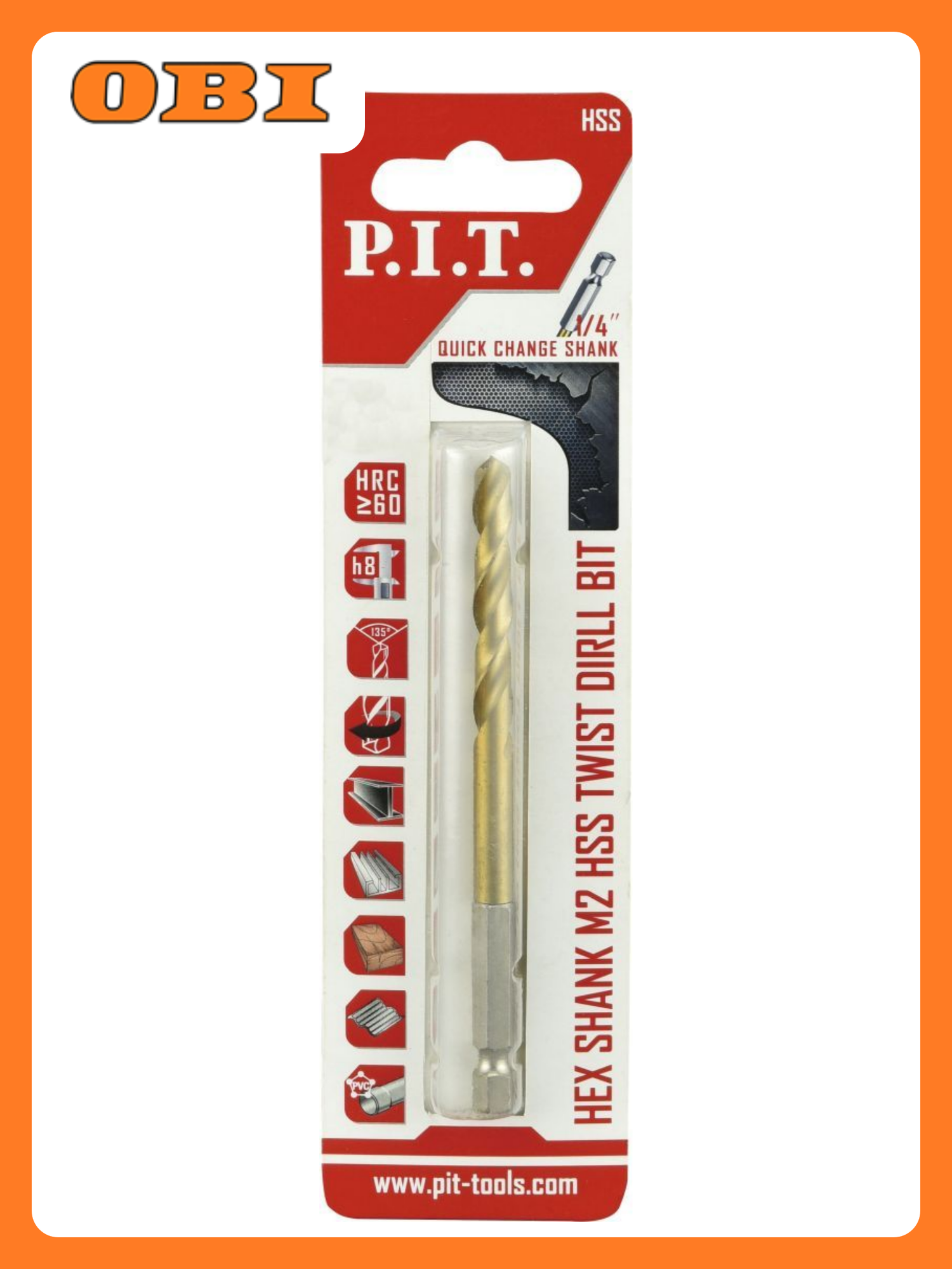 Сверло по металлу с шестигранным хвостовиком P.I.T. 4,0x95мм AMED12-0004