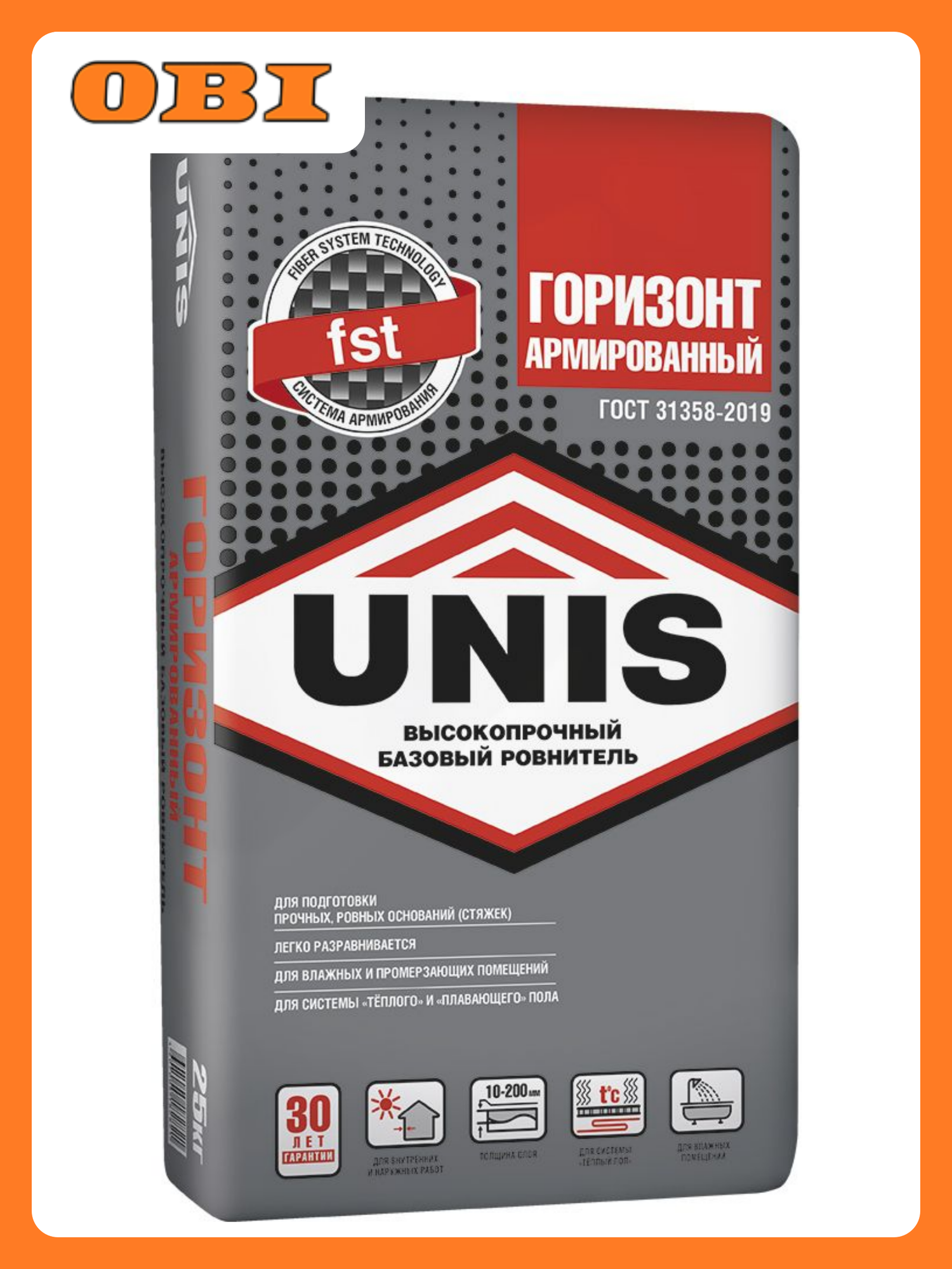 Стяжка UNIS горизонт армированный, сухая смесь, 25 кг, для внутренних работ