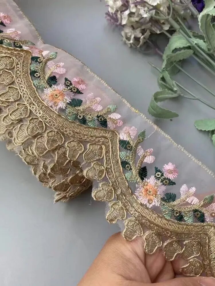 Пайетки ракушка Тесьма лента трикотажная, 6.5 см, 2 метра Тесьма декоративная, с народным узором, для декора, рукоделия и творчества, розовый