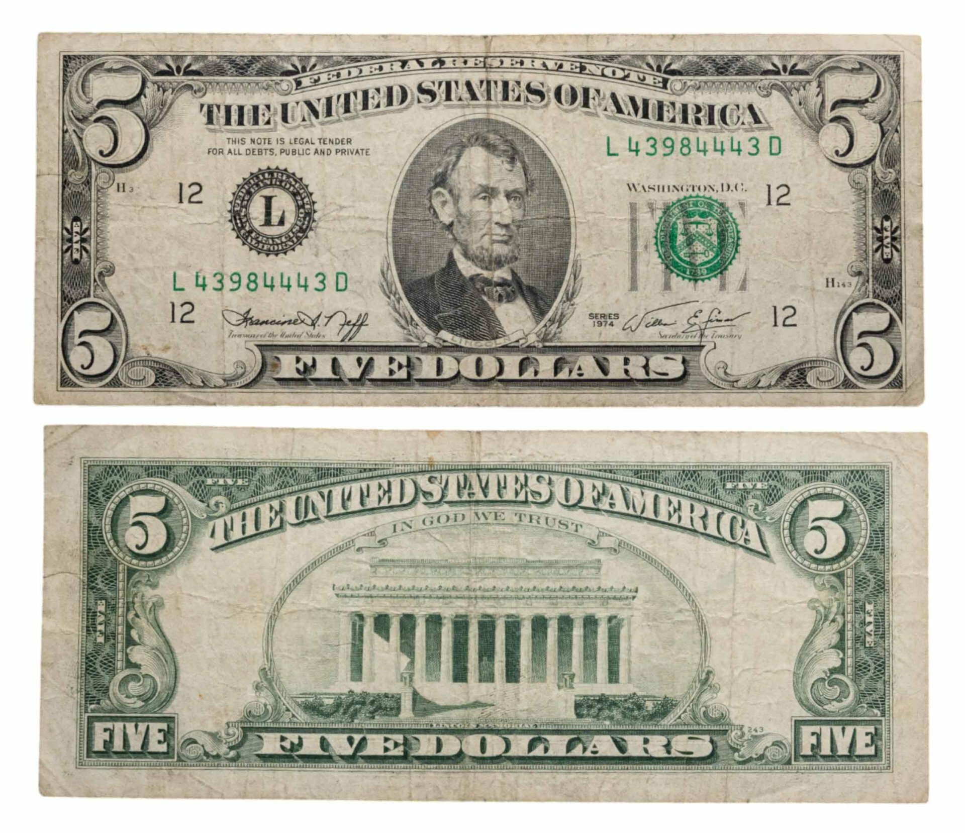 США 5 долларов 1974 год Pick 456 L-Сан Франциско