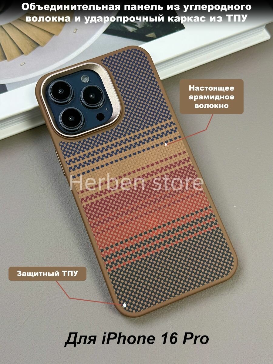 Для iPhone 16 Pro Чехол из углеродного волокна и ударопрочного TPU, совместимый с MagSafe, Магнитный тонкий и легкий чехол
