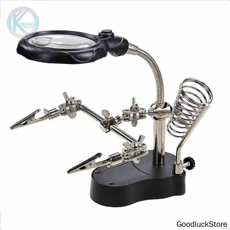 Держатель плат универсальный с лупой, подсветкой, подставкой паяльника (третья рука)