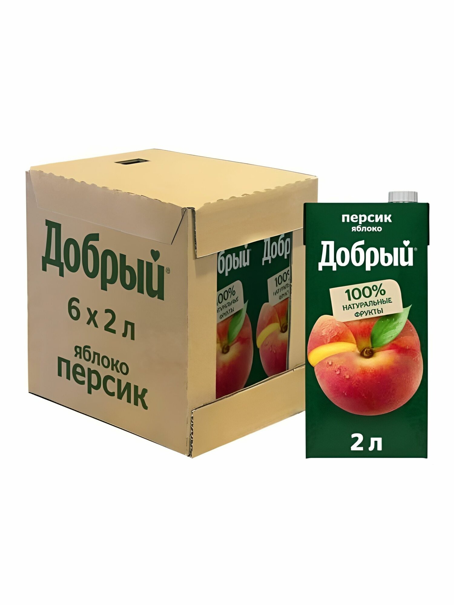 Нектар Добрый Персик-Яблоко, 2л. Упаковка 6 шт.