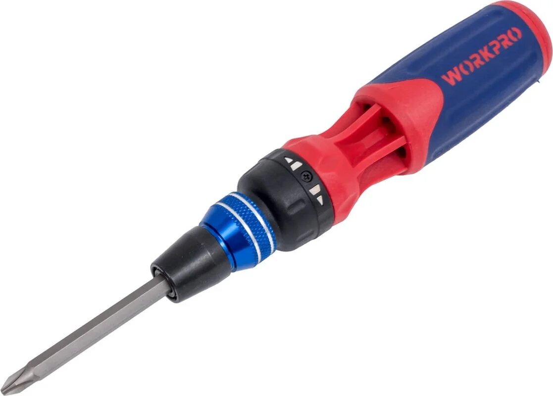 Отвертка WORKPRO WP221063, реверсивная, 12 в 1, трещотка, красный