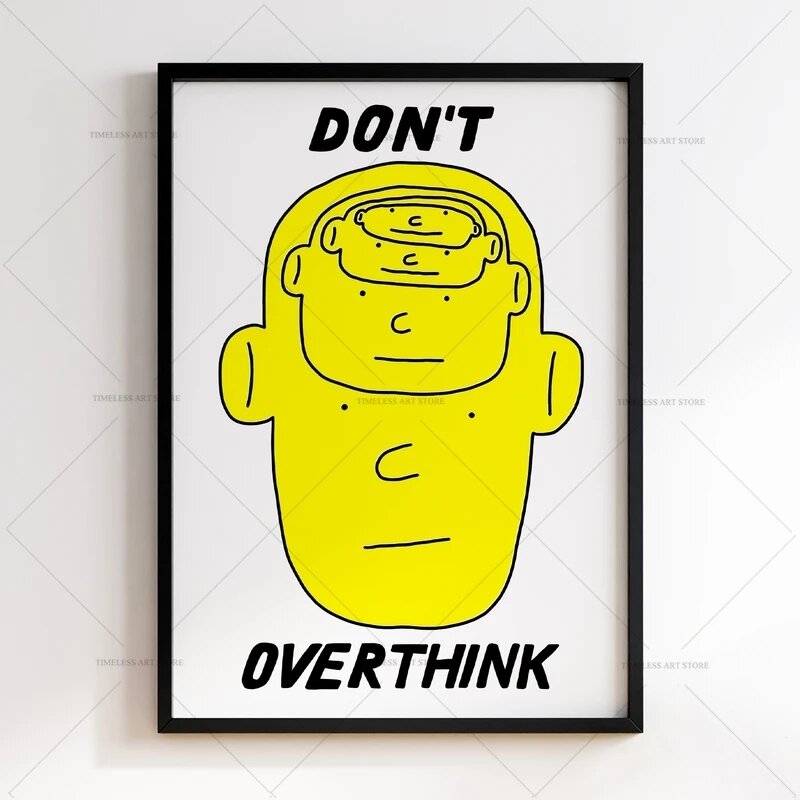 Плакат "Don't Overthink" желтый 20x30см без рамки