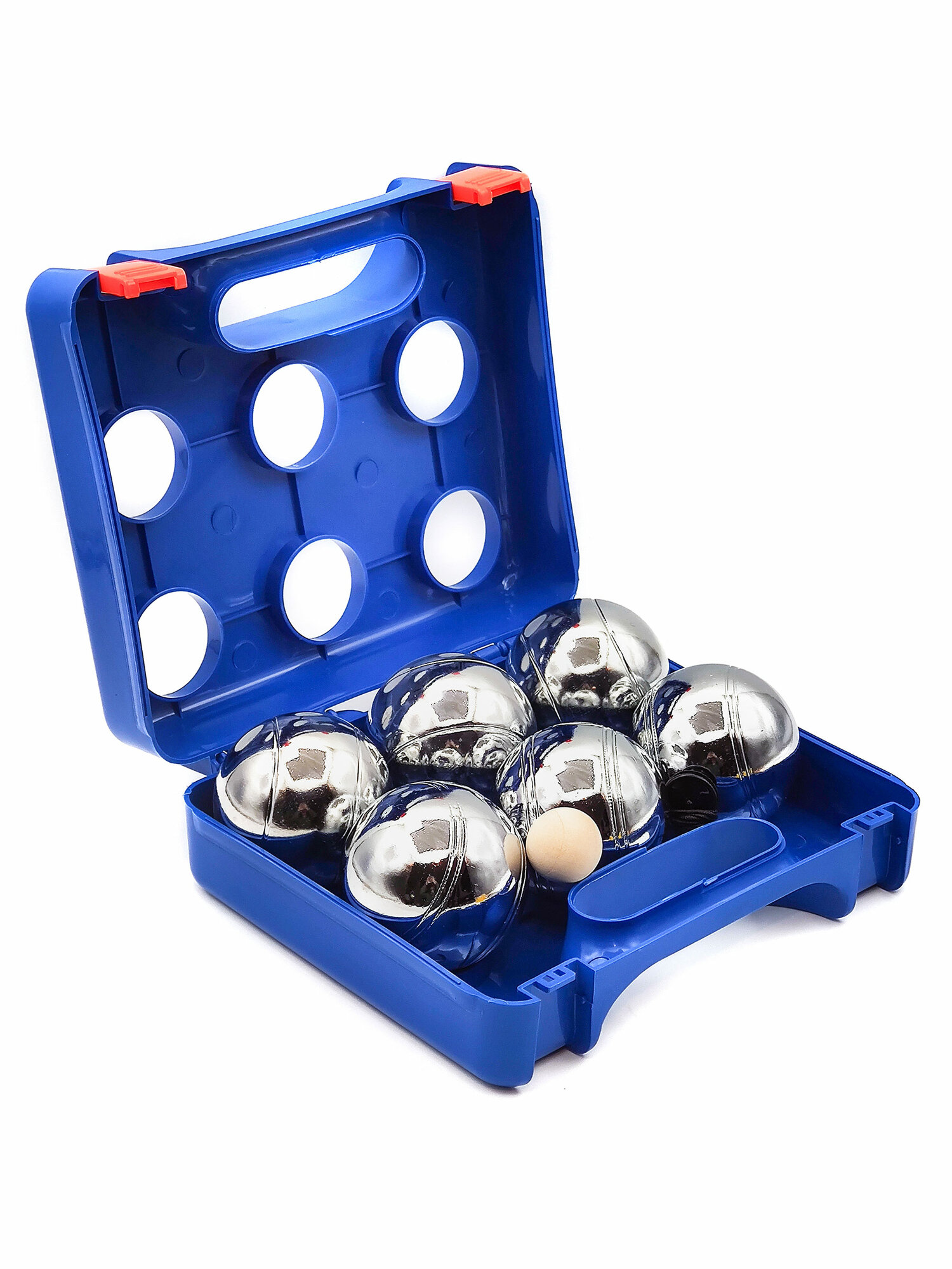 Петанк металлический Фабрика Игр спортивная игра для улицы Бочча, 6 шаров, глянцевые, серебряные, в синем кейсе