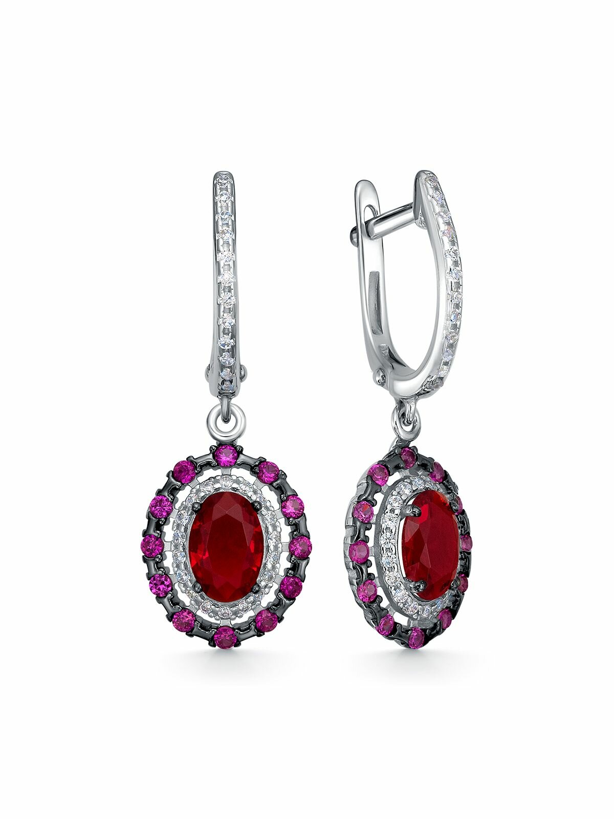 Серьги с подвесками VALTERA, серебро, 925 проба, родирование, фианит, , серебристый, красный — фото 1