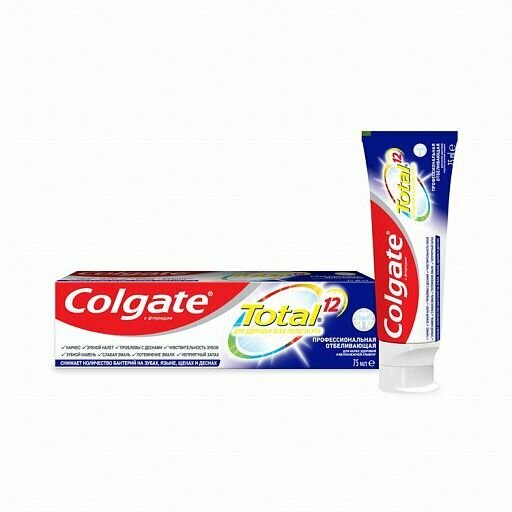 Colgate Зубная паста Total 12 Профессиональная, Отбеливающая, 75 мл