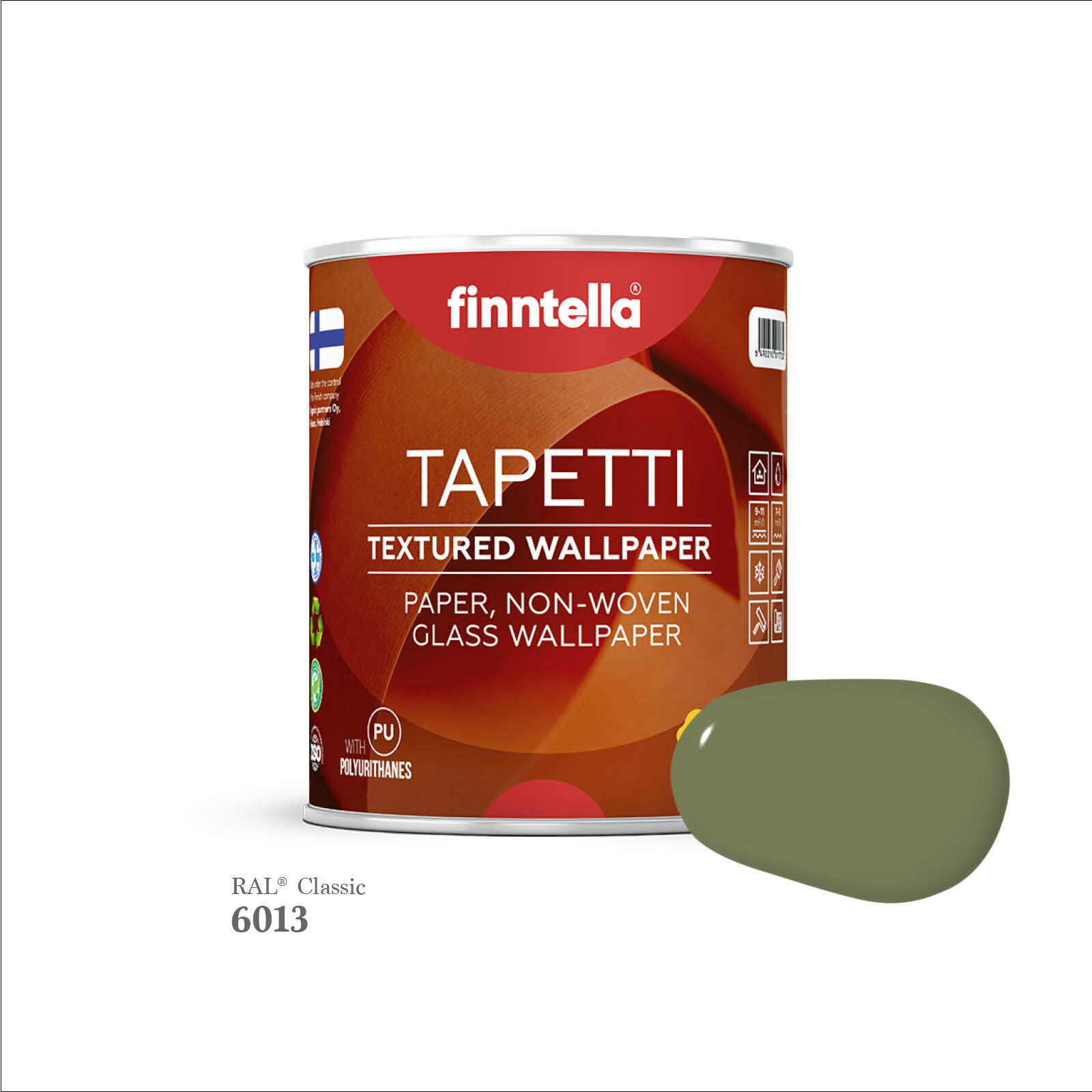 Шелковисто-матовая краска для обоев под окраску TAPETTI SILKKI Matta FINNTELLA, Цвет RAL 6013 Тростниково-зеленый (Reed green), 0,9л