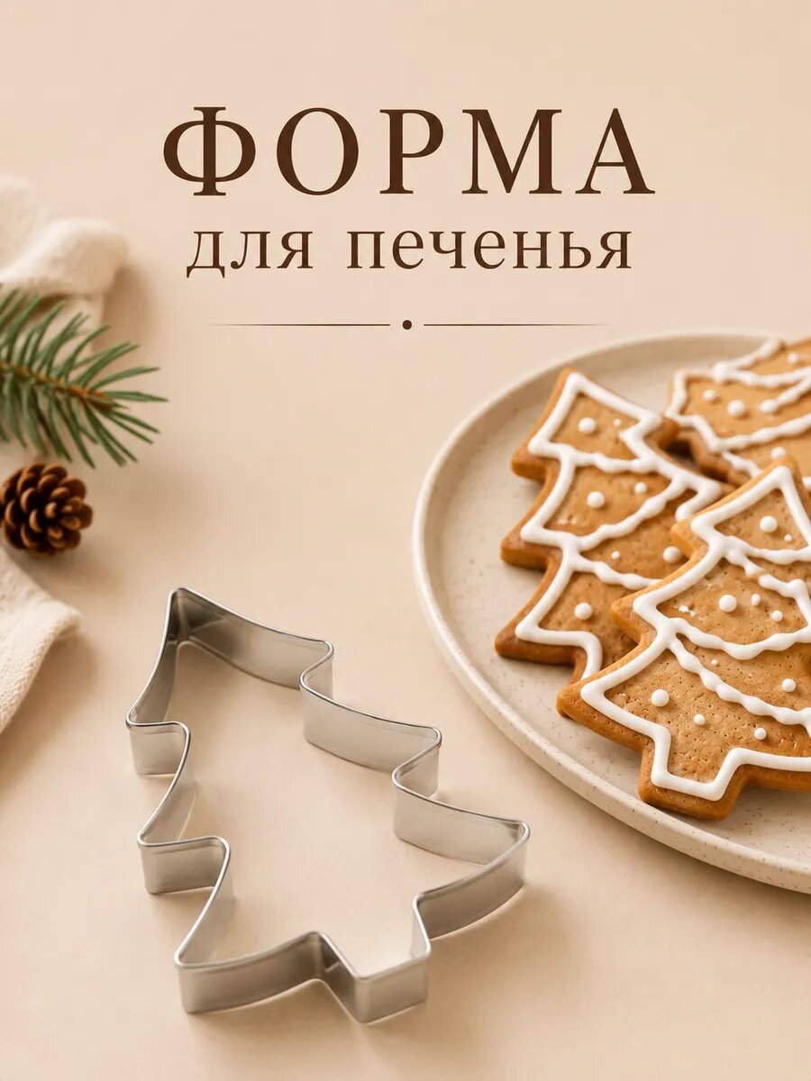 Форма Новогодняя для печенья новогодняя Доляна «Ёлочка», металл, 6.5×8×1.5 см, серебристая