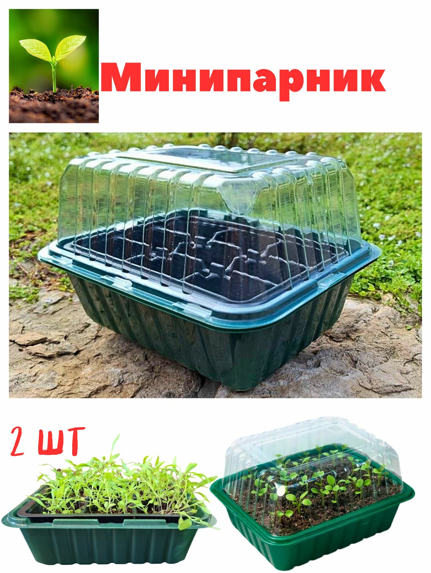 Мини-парник для рассады с кассетой, 2 шт.