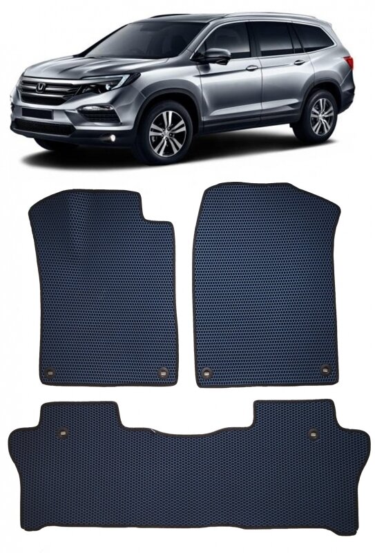 Ева коврики Honda Pilot III 5мест 2015 -/ Ева ЭВА сота/ цвет Серый c черной окантовкой / EVA Smart / коврики в салон автомобиля Хонда