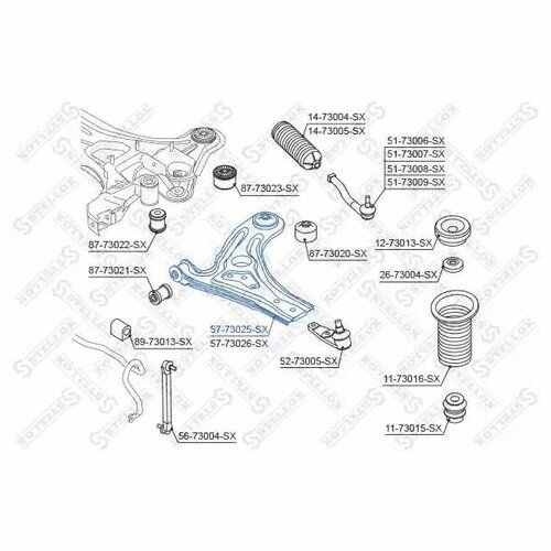 Сайлентблок рычага подвески Stellox 57-73025-SX, M12x1,25 mm мм, Поперечный рычаг