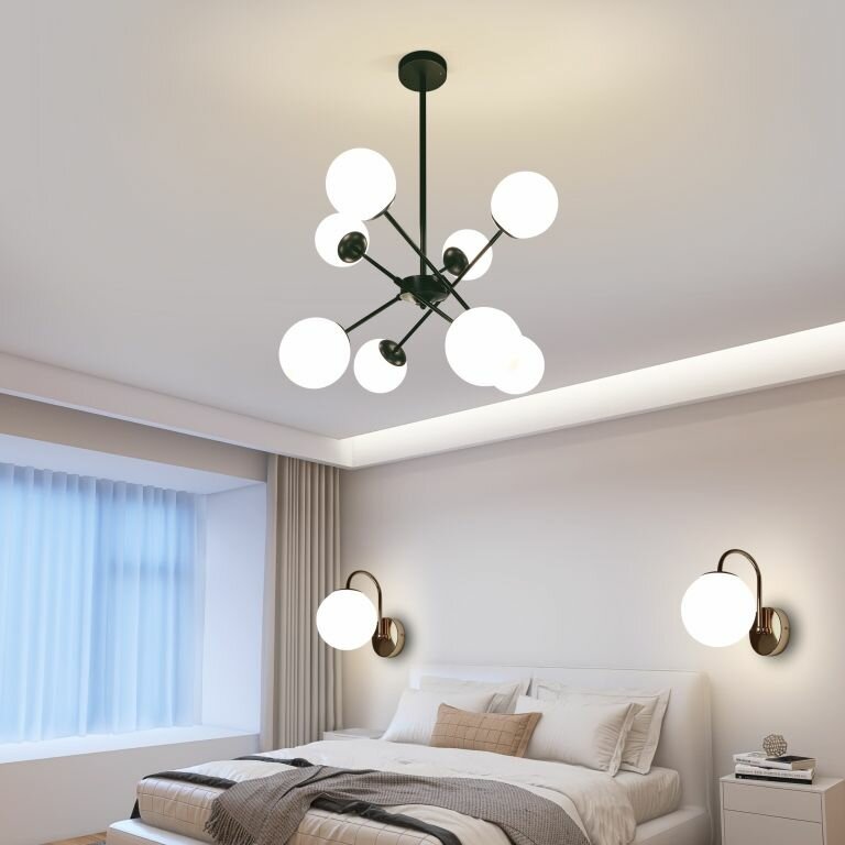 Люстра подвесная на потолок стекло, шар стекло (0035-8-ВК), LUCETY, площадь освещения 20 кв. м.