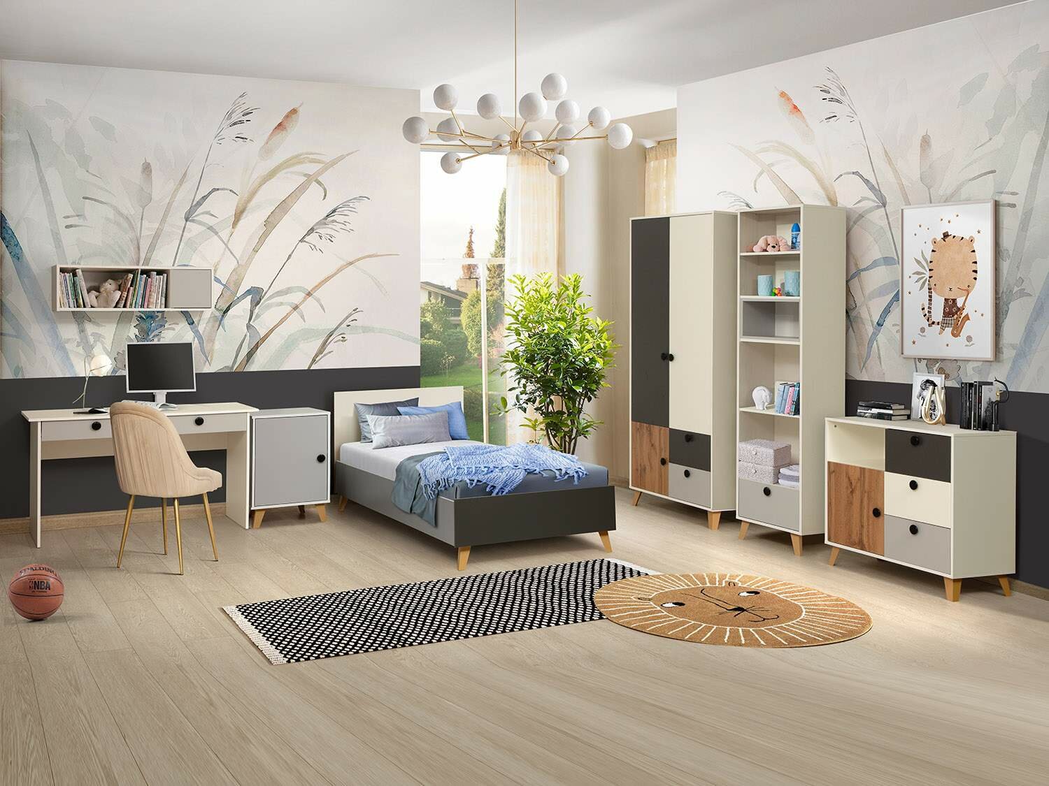 Молодежная Олимп Артис комплектация 4 (69.03+69.05+69.02+69.11+69.06+69.04+69.07) Белый, Серый, Диамант серый, Дуб вотан