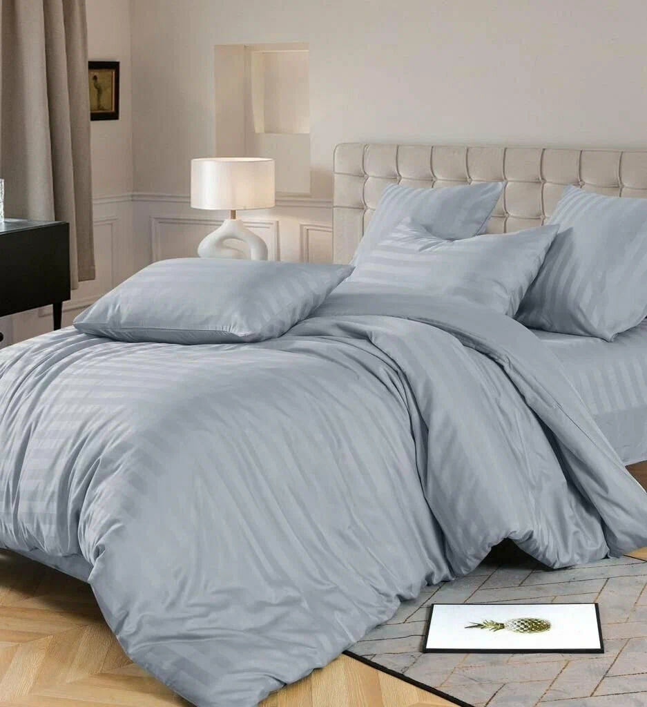 Комплект постельного белья Евро Mency, Страйп Сатин, Светло-серый