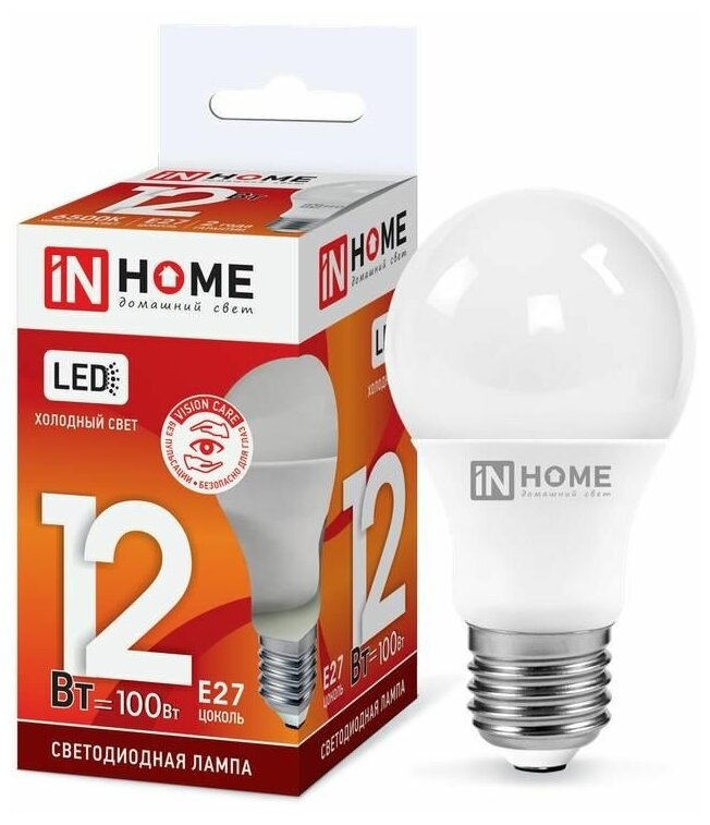Лампа светодиодная LED-A60-VC 12Вт грушевидная 6500К холод. бел. E27 1140лм 230В IN HOME 4690612020259