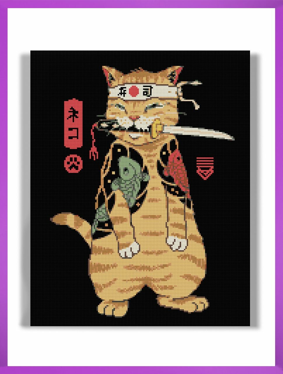 Алмазная мозаика на подрамнике - вышивка Японский котик 40 х 50 см